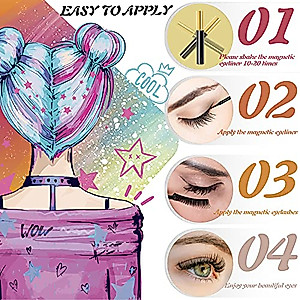 Magnetic Eyelashes with Eyeliner and Tweezers,5 Pairs Reusable Magnetic Lashes,3D&5D False Fake Eyelashes Natural Look with Applicator and Eyeliner,Waterproof Liquid Liner No Glue Needed