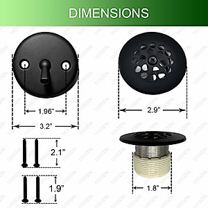 Trip Lever Trim kit for Bathtub Drain Stopper with Bath tub Overflow Cover Two Hole faceplate Replacement Strainer and Screw Matte Black