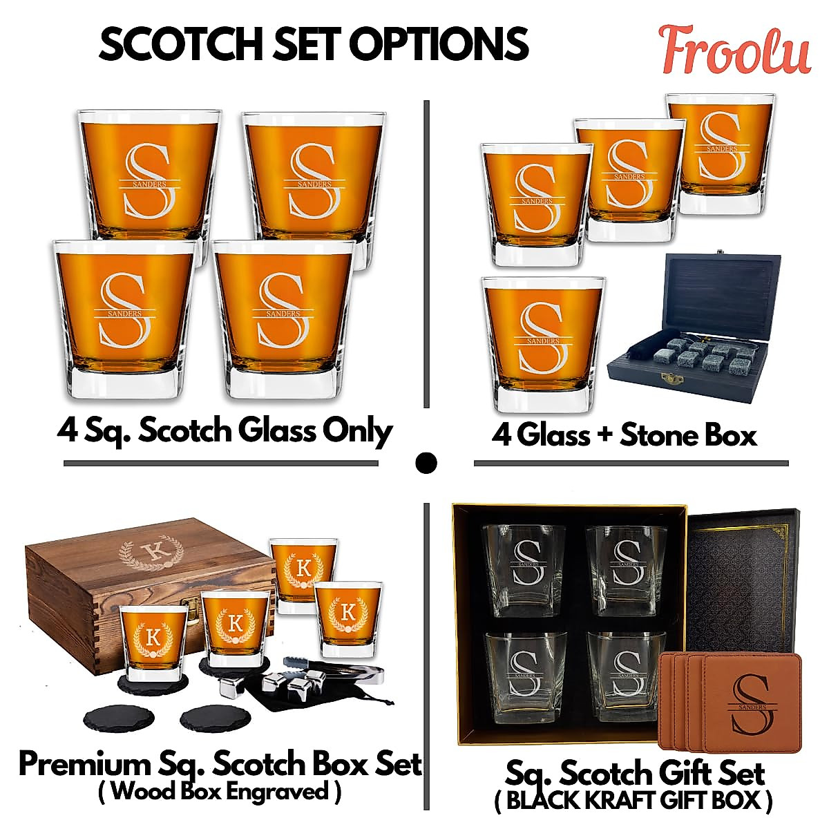 Custom Whiskey Glasses For Men - Premium Scotch Box Engraved Gift for Husband, Dad, Boyfriend - Personalized Bar Gifts for Bourbon Lovers - Christmas, Anniversary, Birthday