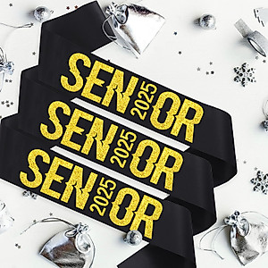 6Pcs Black Senior 2025 Sash with Gold Printing Letters, 2025 Graduation Celebrations Sashes, Class of 2025 Sash for Graduation Party, Senior Cheer Sashes, Cheerleader Sash, Class Competition Sashes