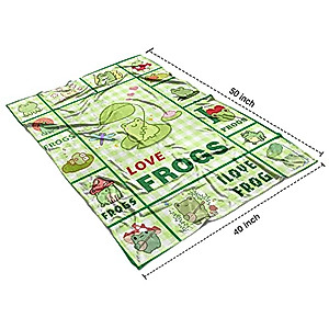 Frog Blanket Cute Print Flannel Throw Gift for Childs Teens Adults Super Soft Snuggle Breathable Foldable Bed Sofa Couch Novelty Unisex 100x130 Green 40x50