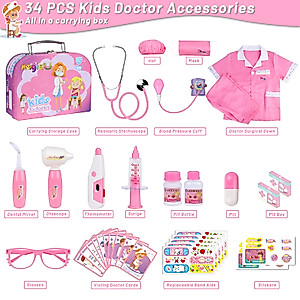 Magic4U Kids Doctor Costume Kit with Real Working Stethoscope and Carry Case, 34 Pieces Pretend-n-Play Realistic Medical Dr Toys for Toddler Boys Girls