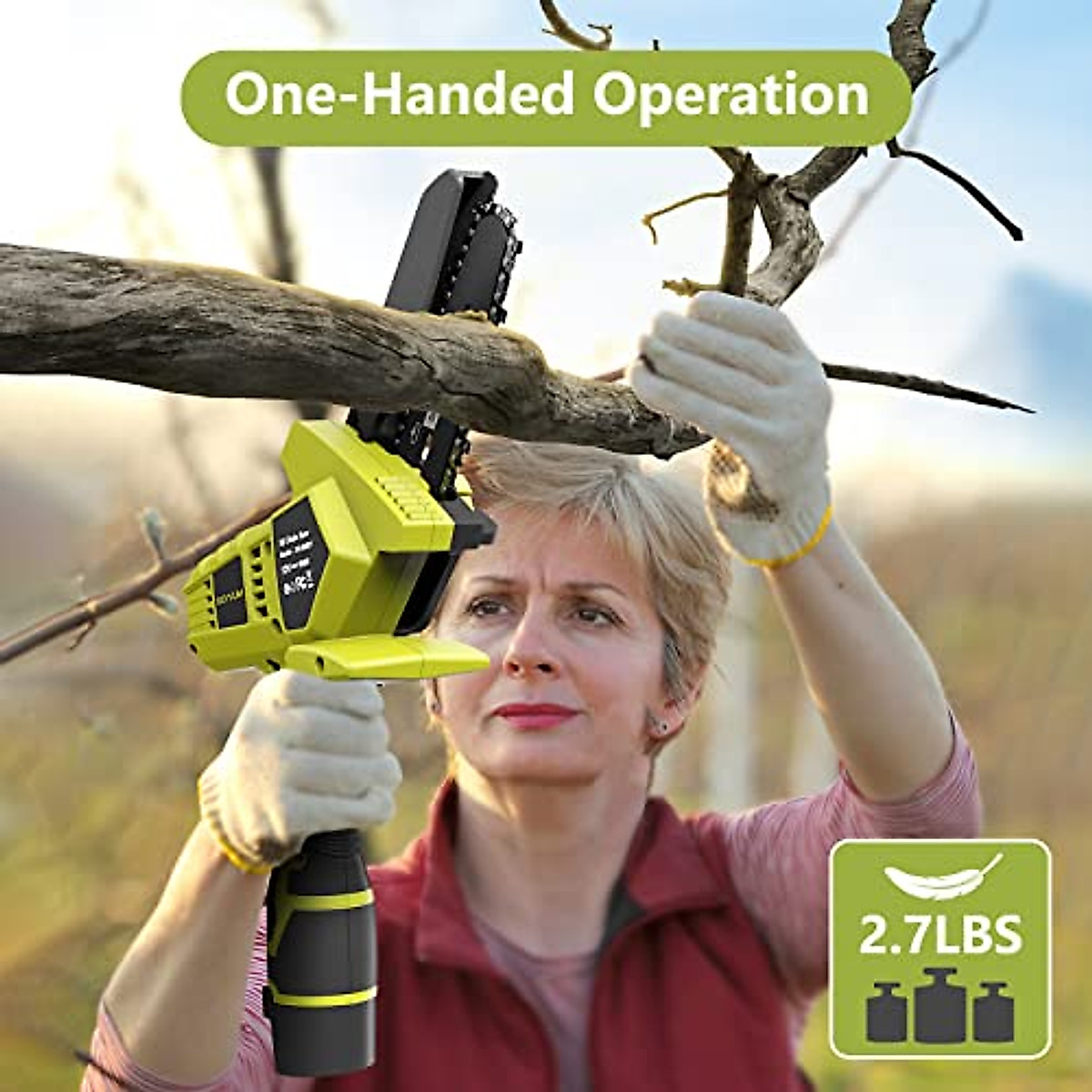 SEYVUM Mini Chainsaw with 2 Batteries 2 Chains, Portable Electric Chainsaw Cordless Handheld Small Power Chain Saws with Security Lock, Hand Saw for Trees Trimming Branch Wood Cutting