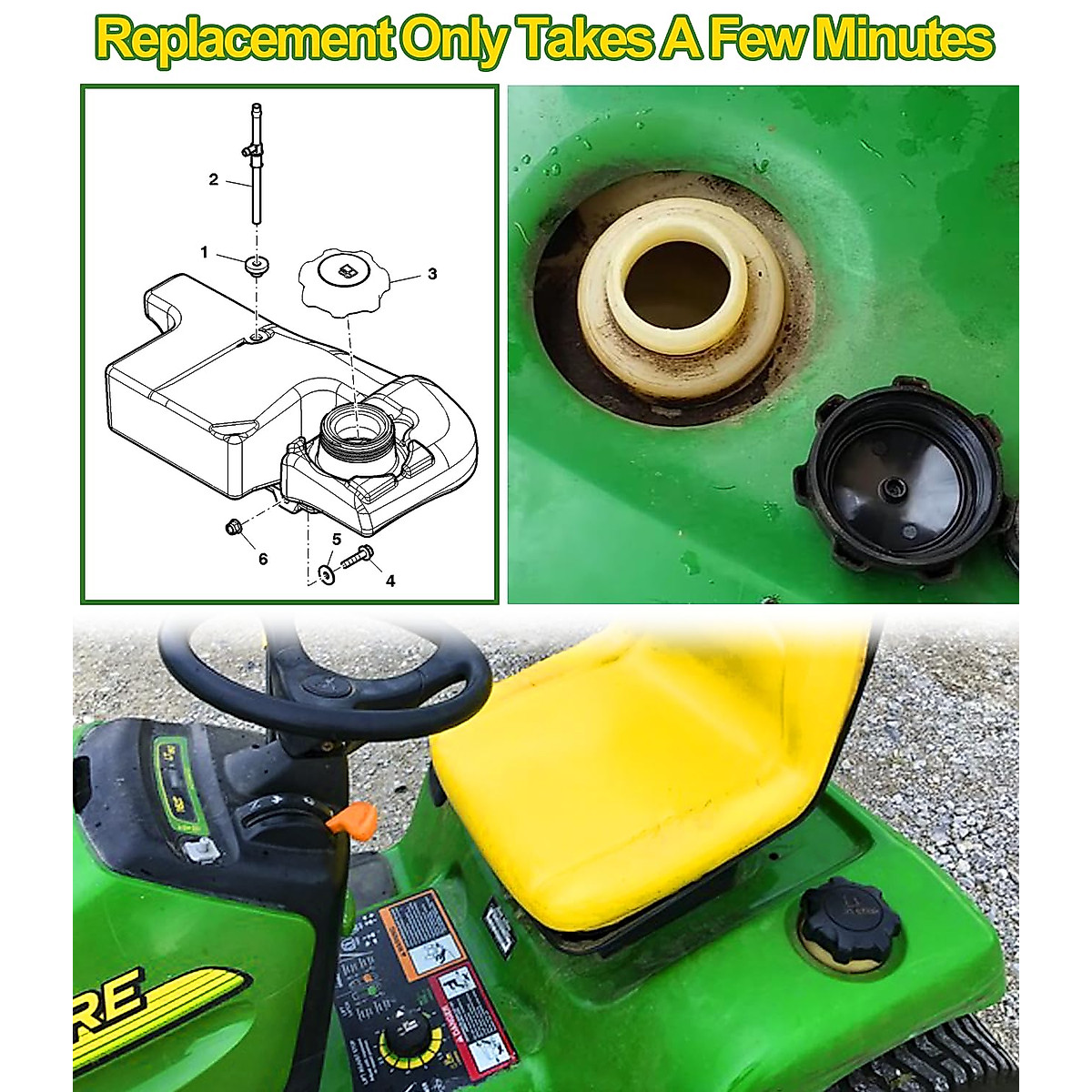 AM137724 Fuel Gas Cap Filler Cap Replacement for John Deere 325 335 345 LT 150 160 X 465 475 485 575 585 700 724 Z225 245 445 465 Riding Lawn Mower Tractor, AM122880