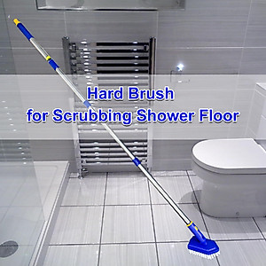 ITTAR Mutil-Purpose Scrub Brush with 3-Section Adjustable Long Handle, 56" Tub Tile Scrubber, 2-in-1 Shower Cleaning Brush & Sponge, Bathtub Cleaner Scrubber for Cleaning Walk-in Shower Bathroom