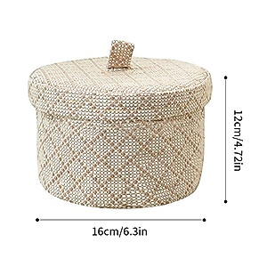 Round Baskets with Lid, Decorative Linen Lidded Storage Baskets, Small Woven Basket for Organizing, 6.3 x 4.72 Inch