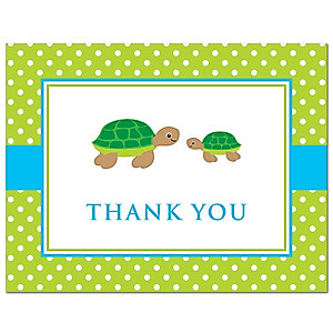 50 Cnt Turtle Baby Blue Green Polka Dots Baby Thank You Cards