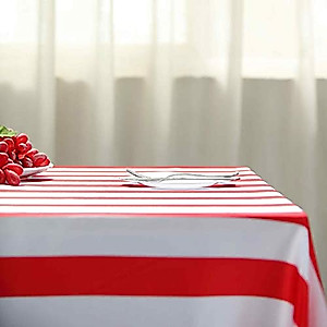 TABLECLOTHSFACTORY 60"x102" Red & White Stripe Satin Rectangle Tablecloth Seamless Tablecloth for Wedding Party Event
