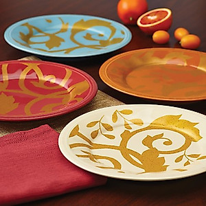 Rachael Ray Dinnerware Gold Scroll 4-Piece Salad Plate Set, Assorted