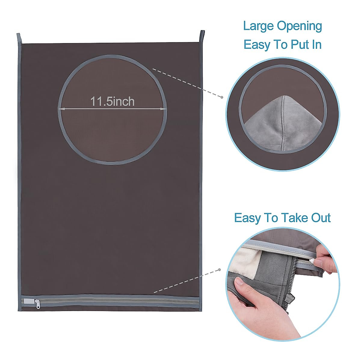 QUMENEY 2 Pack Door Hanging Laundry Hamper, XL Hanging Laundry Bag with 4 Hooks Over Door Laundry Hampers for Dirty Clothes, Large Laundry Organizer Bag for Bedrooms Dorms Closets（31"X 20",Grey)