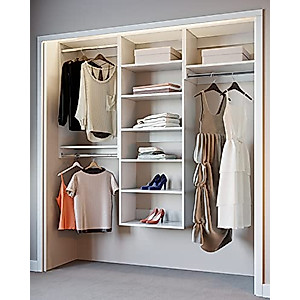MC Modular Closets Closet Kit with Hanging Rods & Shelves - Corner Closet System - White, 79.5 inches Wide