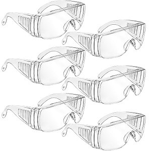 Frienda 6 Pairs Clear Safety Glasses Over Eyeglasses Goggles Clear Glasses Anti- Fog/Scratch Eye Protection Polycarbonate Protective Eyewear Safety Goggles For Shooting, Lab, Outdoor, Workplaces