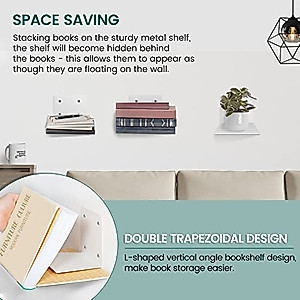 STORAGE MANIAC Invisible Floating Bookshelves Wall Mounted, Heavy-Duty Book Organizers, Iron Wall Mounted Shelves for Bedroom, White 4-Pack Large