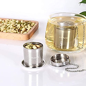 K Kitcherish 2 Pack Tea Infuser, Tea Strainer for Loose Leaf Tea & Cooking Infuser of Extra Fine Mesh, 18/8 Stainless Steel Tea Ball Strainer with Extended Chain Hook, Fits All the Tapots and Mugs