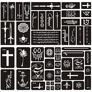 Kotbs 6 Sheets Henna Tattoo Stencil Kit, 52pcs Cross Sword Arrow Patterns Temporary Glitter Airbrush Tattoo Stencils Arabian Tattoo Stickers for Face Paint Body Art