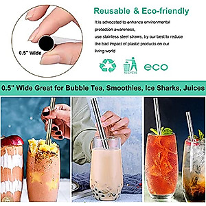 Vinaco Stainless Steel Boba Straws, 0.5'' Extra Wide Reusable Metal Drinking Straws for Milkshakes, Bubble Tea, Smoothie, Set of 6 Jumbo Drinks with 1 Cleaning Brush