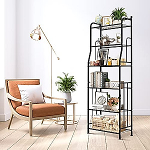 6 Tier Kitchen Shelf Organizer Bakers Rack with Storage, Upgrade Metal Standing Shelf Bookshelf Shelving Unit, Heavy Duty Pantry Shelves for Outdoor Indoor Bathroom Laundry Garage Living Room(Black)…