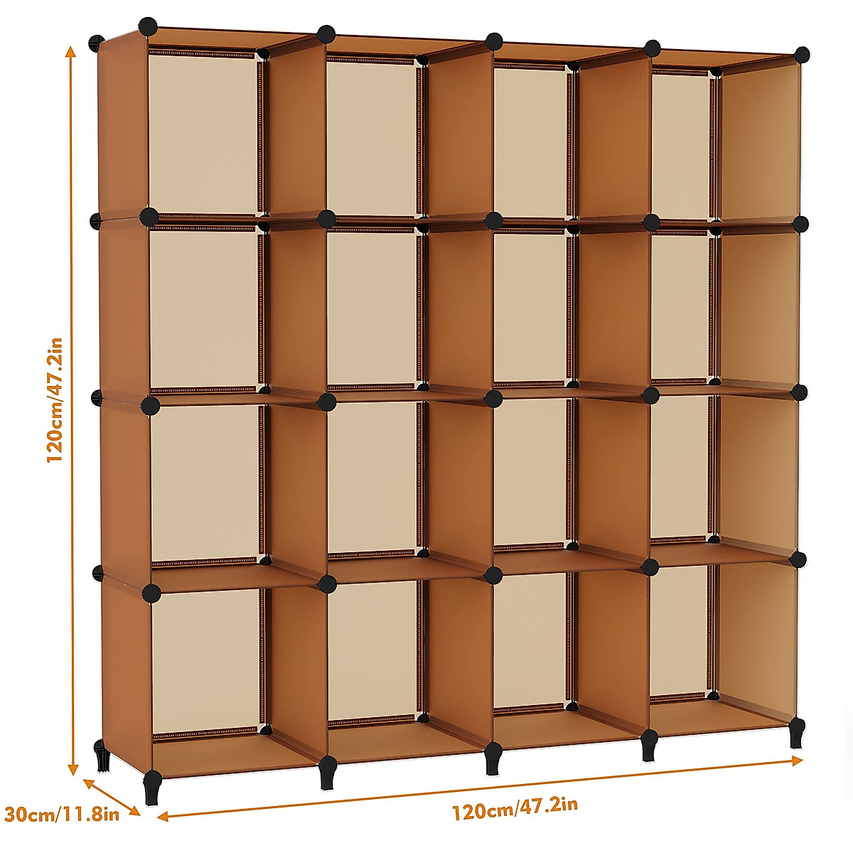 HOMIDEC Cube Storage Organizer 16-Cube Storage Shelf, Closet Organizer for Garment Racks, Closet Organizers and Storage with Metal Hammer, Bookshelf for Kids, (48.4 L x 12.2 W x 48.4 H Inches)