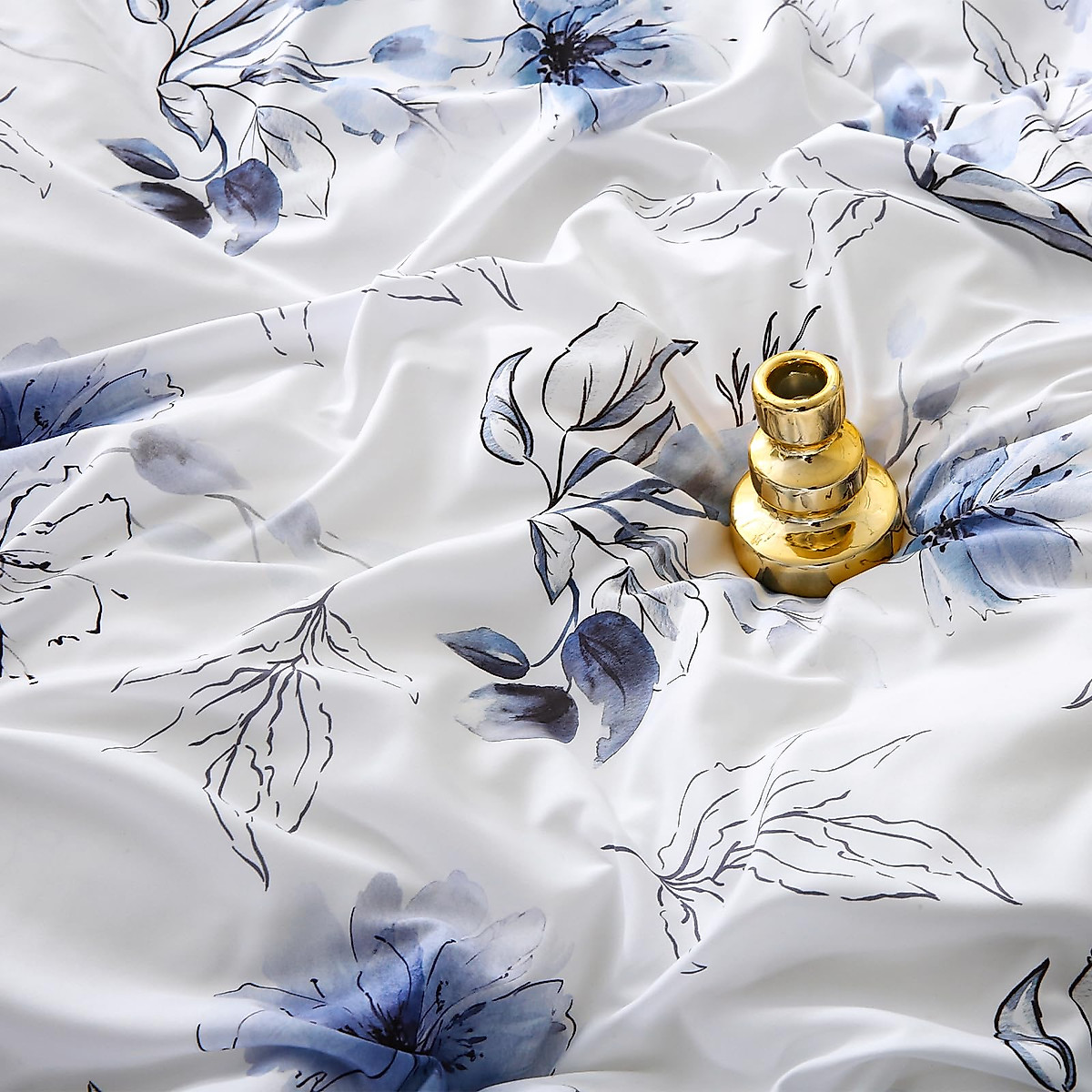 DESIHOM Blue Floral Duvet Cover Queen Size Coquette Flower Duvet Covers Set 3 Pieces with Zipper Closure, Aesthetic Reversible Queen Comforter Quilt Cover Microfiber Bedding Set