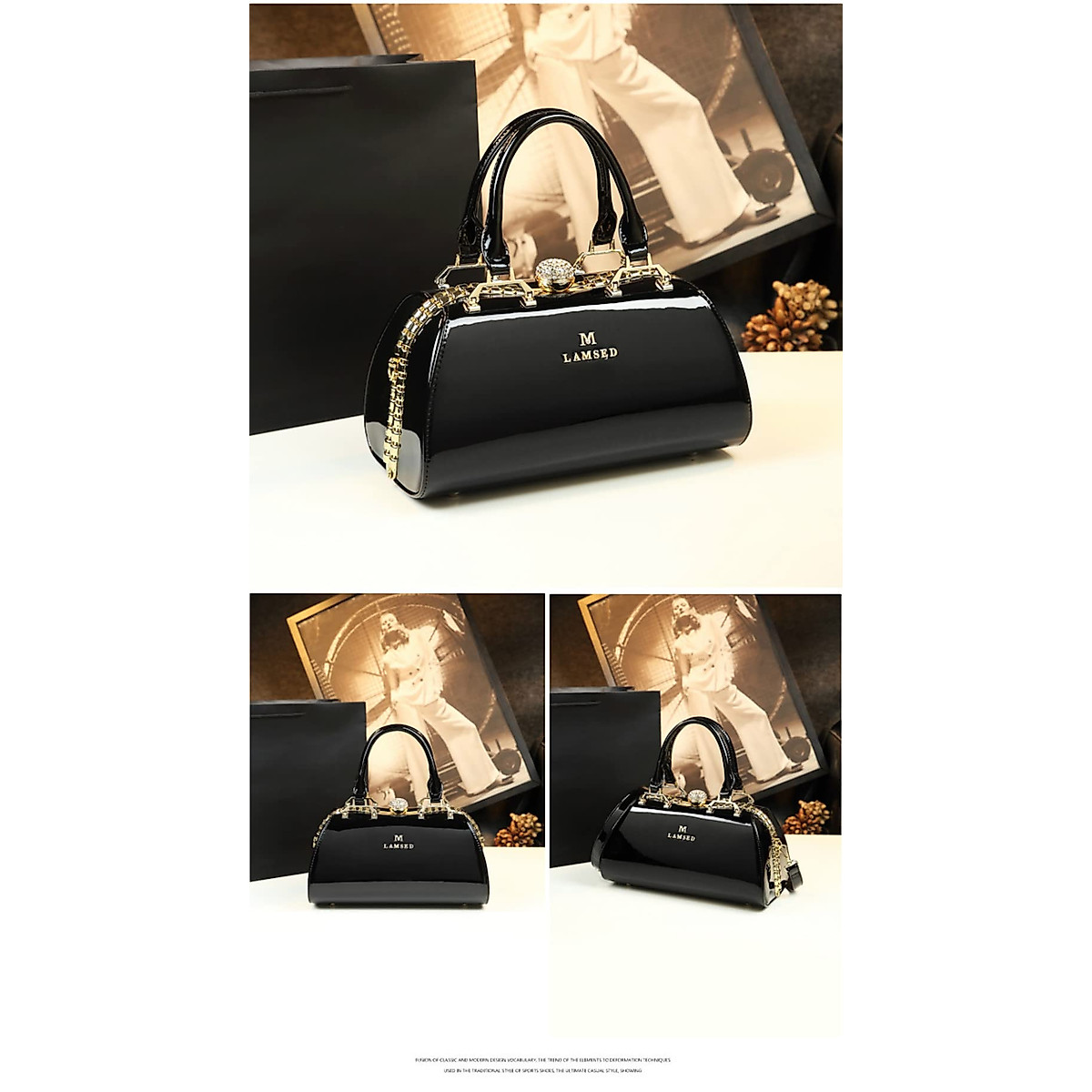 Shirt Luv Fashion Leather Women's Top Handle Satchel Crossbody Handbags Crystal Evening Bag Purses Hard Shoulder Bags (Black)