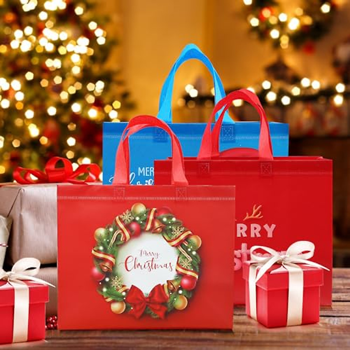 Large Christmas Gift Bags - 15 Pcs Gift Bags for Christmas Presents, Reusable Gift Bags with Handles, Christmas Bags, Christmas Tote Bags, Holiday Gift Bags Bulk, Xmas Gift Bags, 11.8 * 9.8 * 5.9"