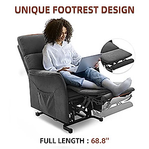 Power Lift Recliner Chair for Elderly, Lift Chair with Heat and Massage, 3 Positions Fabric Recliner Chair Sofa with 2 Side Pockets & Remote Control for Living Room (Grey)