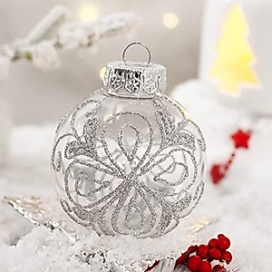 MoonXmas Christmas Ornaments Set, 2.75"/70MM Silver Clear Plastic Shatterproof Christmas Tree Hanging Decorations, for Indoor Home Halloween Thanksgiving Xmas Decor - 6Pcs.