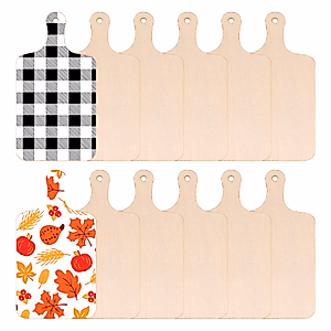 10 PCS Wood Craft Cutting Board Small Food Serving Board Unfinished Wooden Paddle DIY Cutouts with Handle for Painting Spring Summer DIY Crafts Kitchen Home Decor, 11.8 x 6.3 Inch