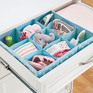 mDesign Soft Fabric 9 Section Dresser Drawer and Closet Storage Organizer for Child/Kids Room, Nursery, Playroom - Divided Large Organizer Bin - Herringbone Print - Turquoise/White - 2 Pack