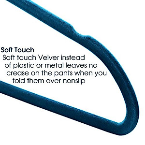Elama 100 Piece Set of Velvet Slim Profile Heavy Duty Felt Hangers with Stainless Steel Swivel Hooks in Blue