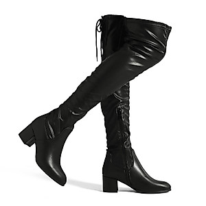 DREAM PAIRS Women's Laurence Over The Knee Thigh High Chunky Heel Boots Long Stretch Sexy Fall Boots,Size 8,Black/Pu,LAURENCE