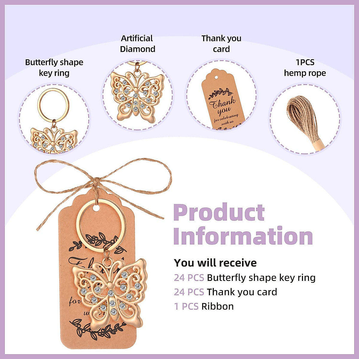 50pcs Butterfly Keychain/Keyring for Baby Shower,Wedding or Bridal Shower Party Favors,Gift,Souvenirs to Guests (Golden Butterfly)