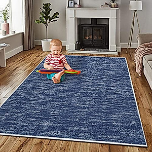 RUGSREAL Solid Machine Washable Area Rug Soft Low-Pile Modern Contemporary Area Rug Non-Slip Throw Indoor Carpet for Living Room Bedroom Kids Room, 4' x 6' Blue