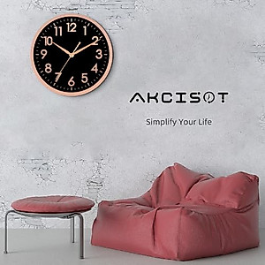 AKCISOT Wall Clock 10 Inch Rose Gold Modern Wall Clocks Battery Operated - Analog Small Silent Non Ticking Clock Decorative for Living Room, Office, Bedroom, Bathroom, Kitchen