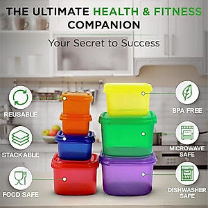 Elceeo essential Solutions 21 Day Portion Control Containers for Weight Loss with electronic Booklet Guide - Set of 7 BPA Free Color-Coded Portion Control Containers ONLY