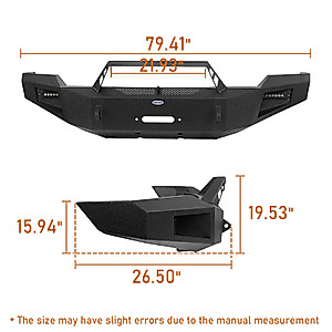Hooke Road 03-05 Ram Full Width Front Bumper w/Winch Plate & LED Spotlights for 2003 2004 2005 Dodge Ram 2500 3500 Truck (Excluding Diesel Models), Solid Steel Offroad Bumper