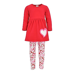 Unique Baby Girls Valentines Day Red & Pink Hearts Toddler Legging Set Outfit (10 Years, Red)