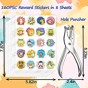 160 PCS Behavior Punch Cards for Kids with Hole Puncher, Reward Cards for Students with 160 PCS Funny Punny Reward Stickers, Incentive Awards Loyalty Punch Cards for Classroom Teachers School Supplies