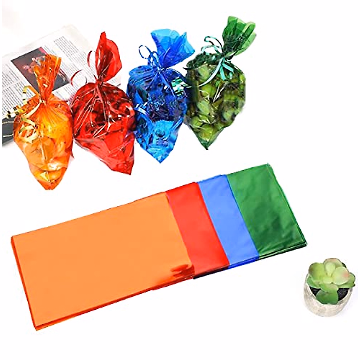 GAKA 50 Pack Red Cello Bags with Candy Cookie Bags 5.9 x 9 inch Clear Plastic Treat Bags Red Candy Bags for Cookie Candy Snack Wrapping Party Favor with Twist Ties