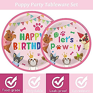 98pcs Dog Birthday Party Decorations Puppy Tableware Set Plates Napkins Pink Dog Theme Tablecloth for Girls Birthday Lets Pawty Party Supplies Kit Pet Dog Table Cover Dinnerware Paw Print Party Favors