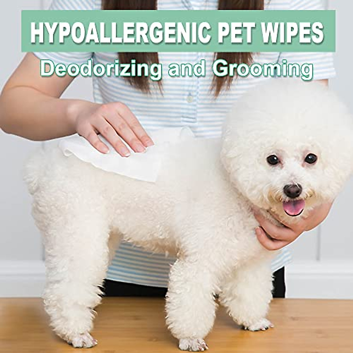 Air Jungles Pet Grooming Wipes for Dogs and Cats 100 Count, 8" x 10" Extra Large Plant-Based Earth-Friendly Hypoallergenic Deodorizing Pet Wipes for Paws Body Face Ear Butt