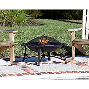 Fire Sense 60857 Fire Pit Roman Brushed Painted Steel Legs Wood Burning Lightweight Portable Patio Outdoor Firepit Backyard Fireplace Included Screen Lift Tool - 35"
