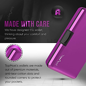TopMost Aluminum Wallet, Card Case Wallet, Metal RFID Credit Card Holder for Men & Women, 6 Cotton Slots for 12 Cards And Bills, Rfd Protective (Purple)