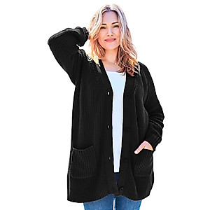 Woman Within Women's Plus Size Button-Front Shaker Cardigan - 3X, Black