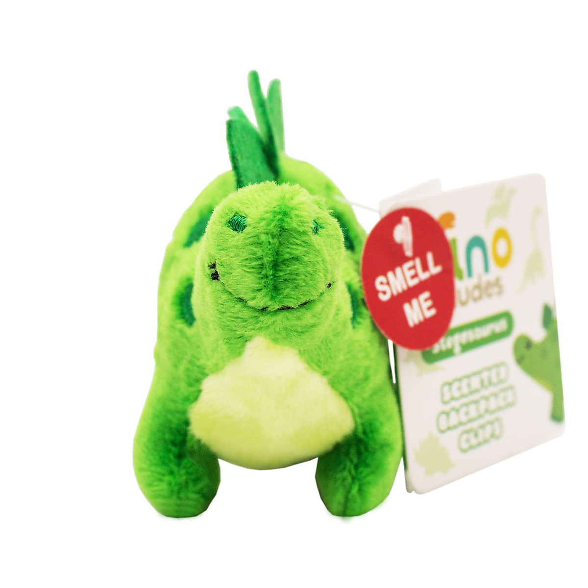 Scentco Dino Dudes Backpack Buddies - Patented Gourmet Scented Plush Toy Dinosaur Clips - Stegosaurus (Green Apple) - Stocking Stuffer