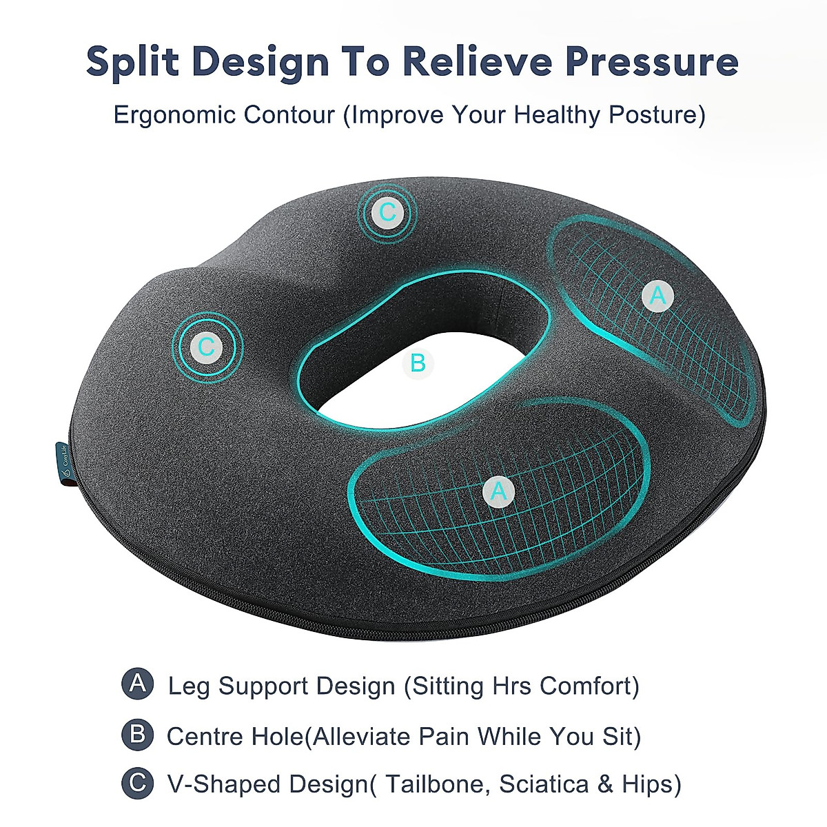 CosyLife 2023 Upgraded Donut Pillow Seat Cushion[ 2 Sets Seat Covers]-Relieve Pain and Pressure for Hip Tailbone & Coccyx, Sciatica | High Density Memory Foam for Office/Home/Travel(Black)