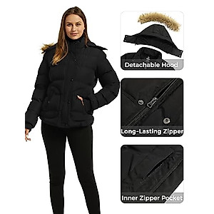 wantdo Women Waterproof Winter Jacket Fur Hood Thicken Parka Jacket (Black, Small)