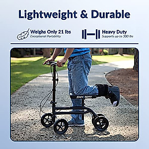 KneeRover Economy Knee Scooter Steerable Knee Walker Crutch Alternative with DUAL BRAKING SYSTEM in Matte Black