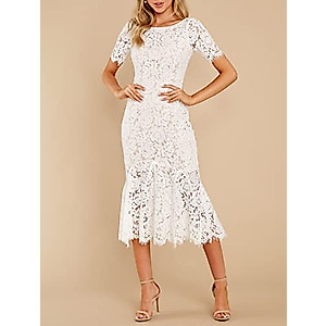 MERMAID'S CLOSET Womens White Floral Lace Midi Bodycon Cocktail Dress Elegant Wedding Guest Party Long Mermaid Dress