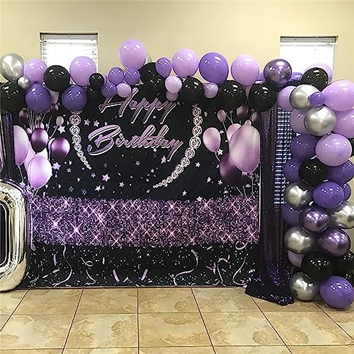 Purple and Black Balloons, 12 Inch Dark Purple Light Purple Black Balloons with Metallic Purple Confetti Latex Balloon Set for Girls Women Halloween Birthday Bridal Shower Wedding Party Decorations